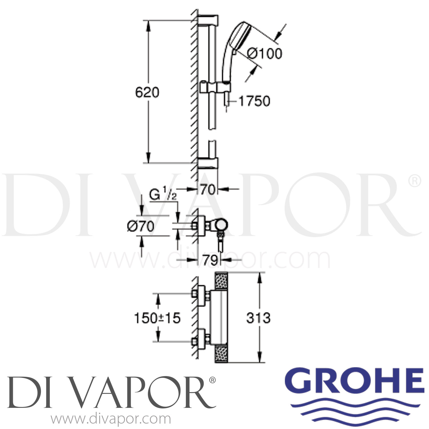 Grohe 34783000 Grohtherm 1000 Performance Thermostatic Shower Mixer (1/ ...