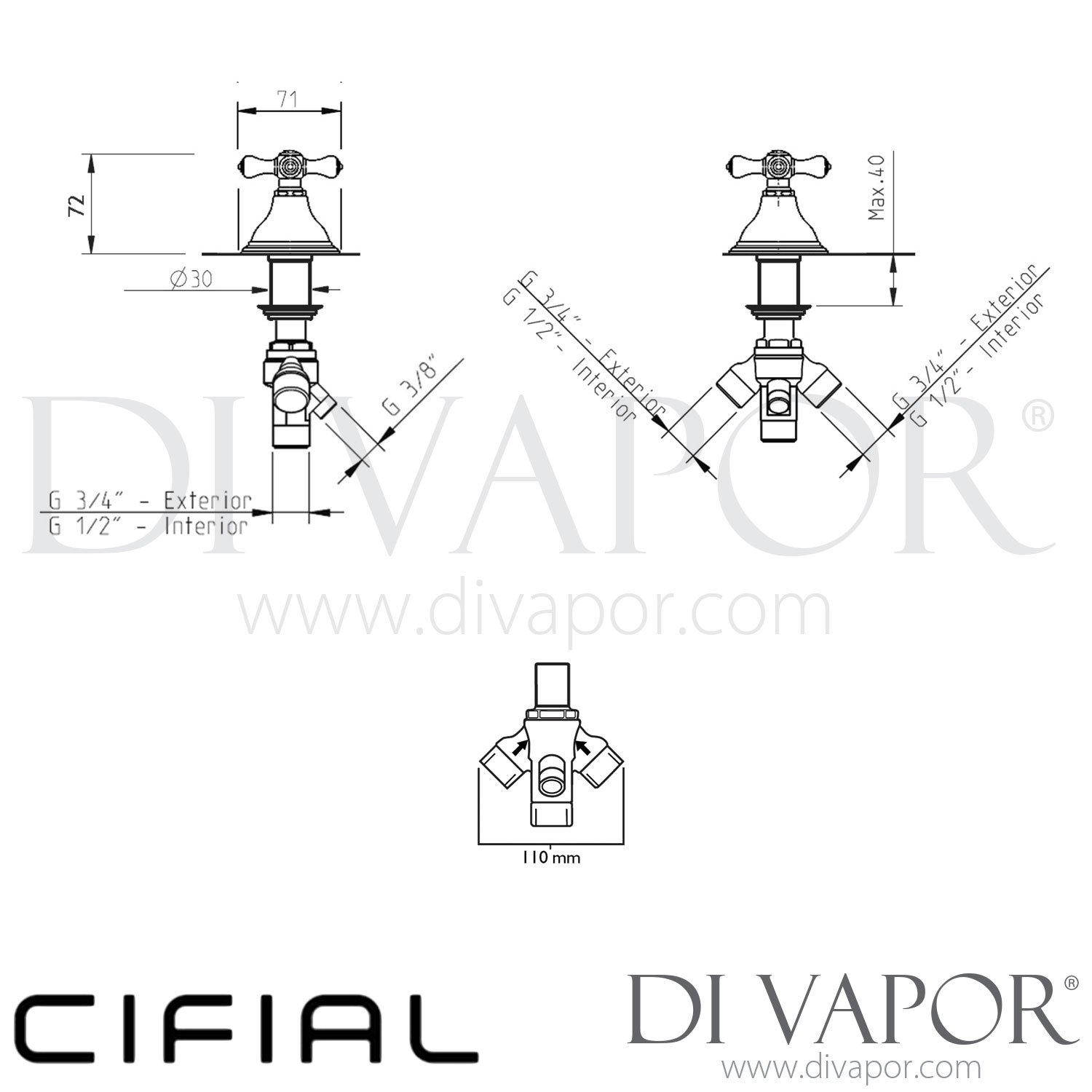 Cifial 34840ED Edwardian Deck Diverter Spare Parts