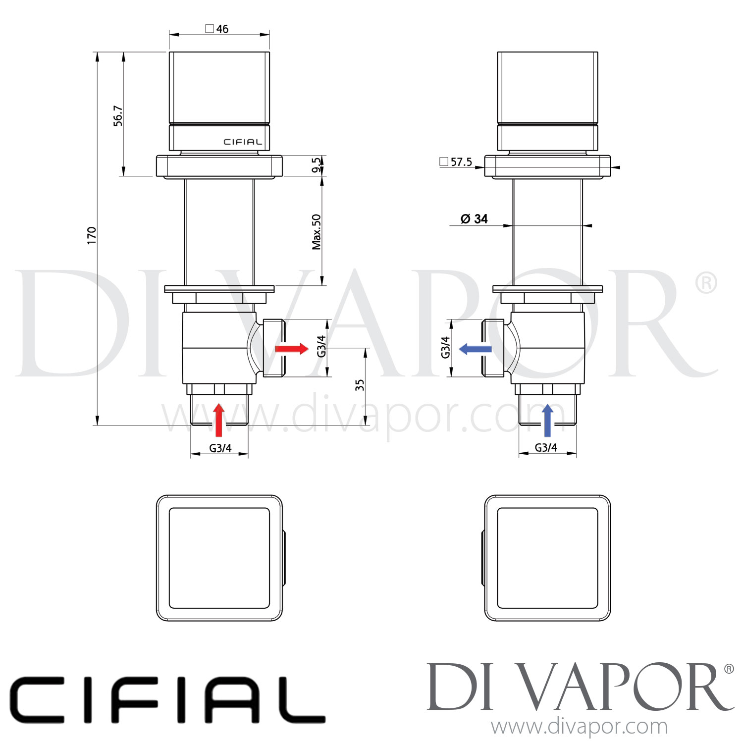 Cifial 34890SQ Quadrado Pair 1/2 Inch Deck Valves Spare Parts