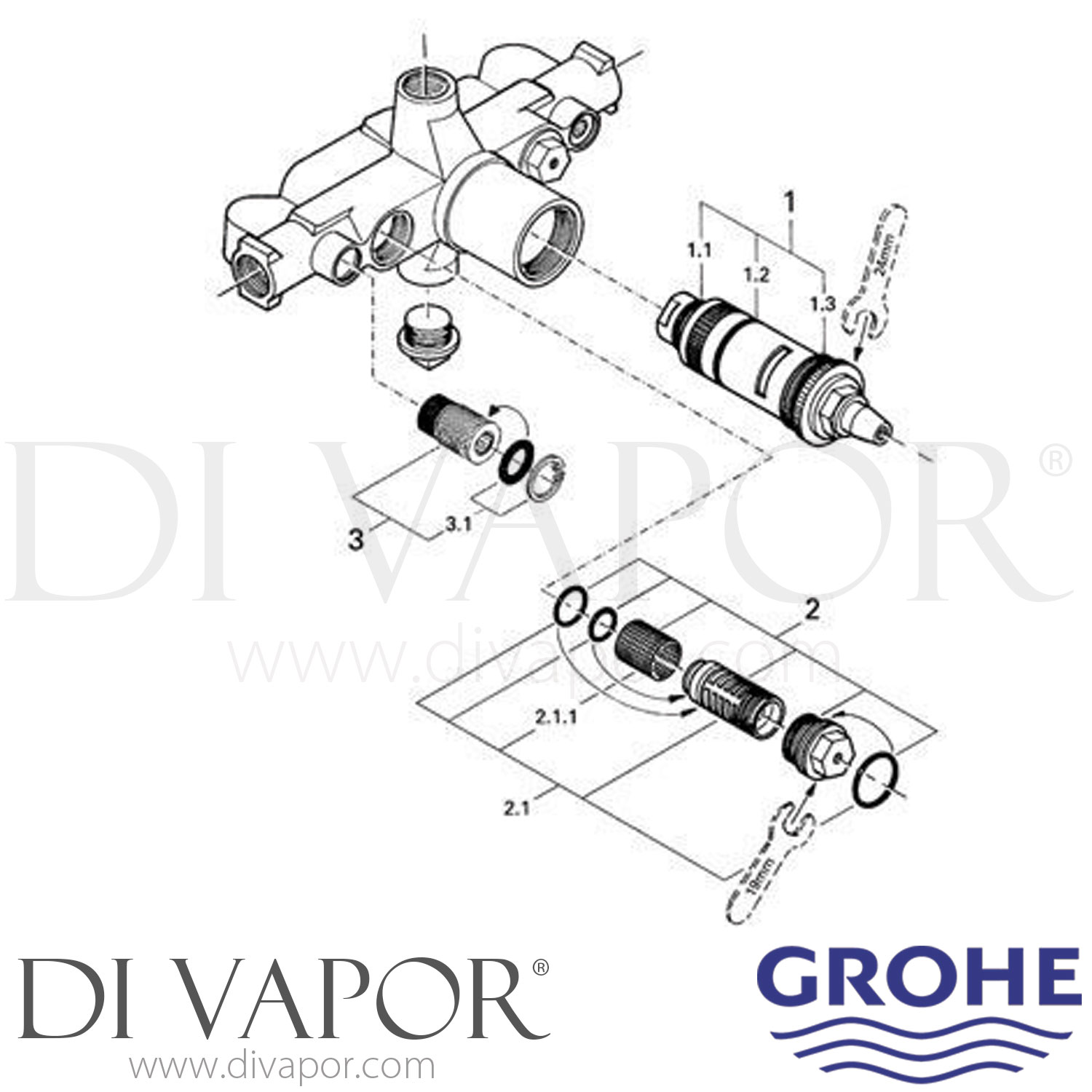 Grohe 34950 Concealed Body for THM Thermostat Mixer (1/2 Inch) Spare Parts