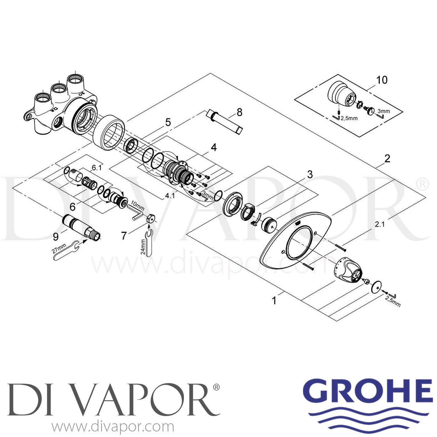 Grohe 35003000 Grohtherm XL Thermostatic Mixer (1 Inch) Shower Spare Parts