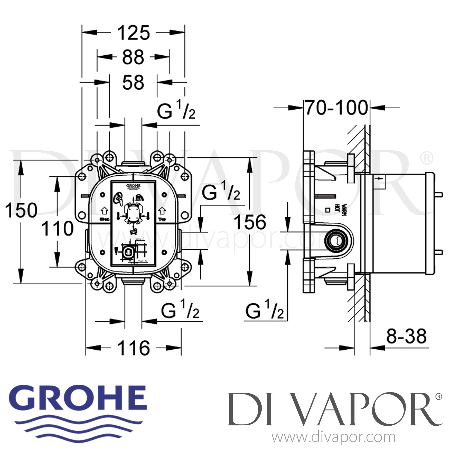 Grohe 35501000 Rapido E Universal Single Lever Manual Shower Mixer ...