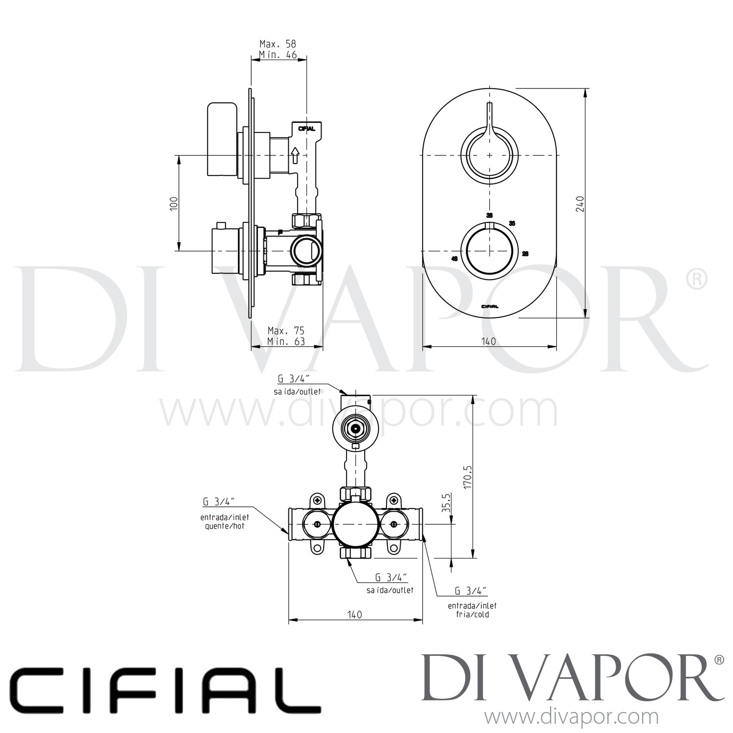Cifial 35820T2 Techno 251 Built-In Wall Thermostat 1 Outlet Spare Parts