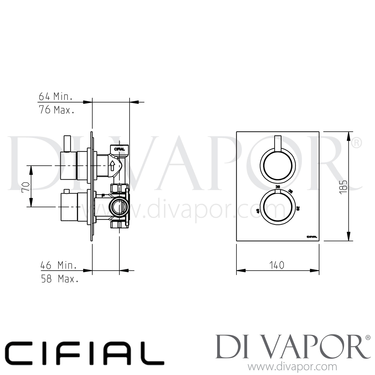 Cifial 35820TH Techno 465 Built-In Wall Thermostat Shower 1 Outlet ...