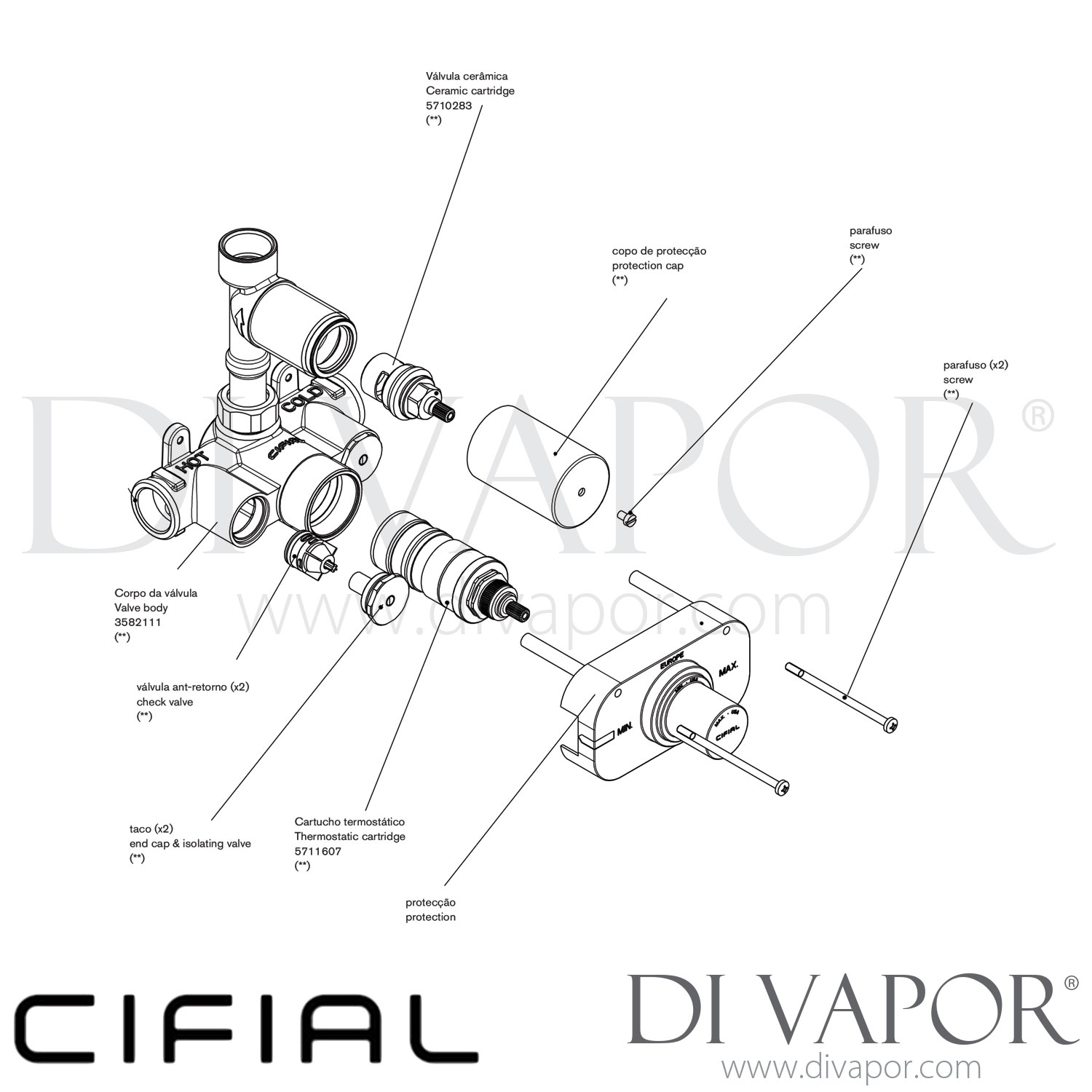 Cifial 3582113 Techno 251 Built-In Valve 1 Outlet Spare Parts