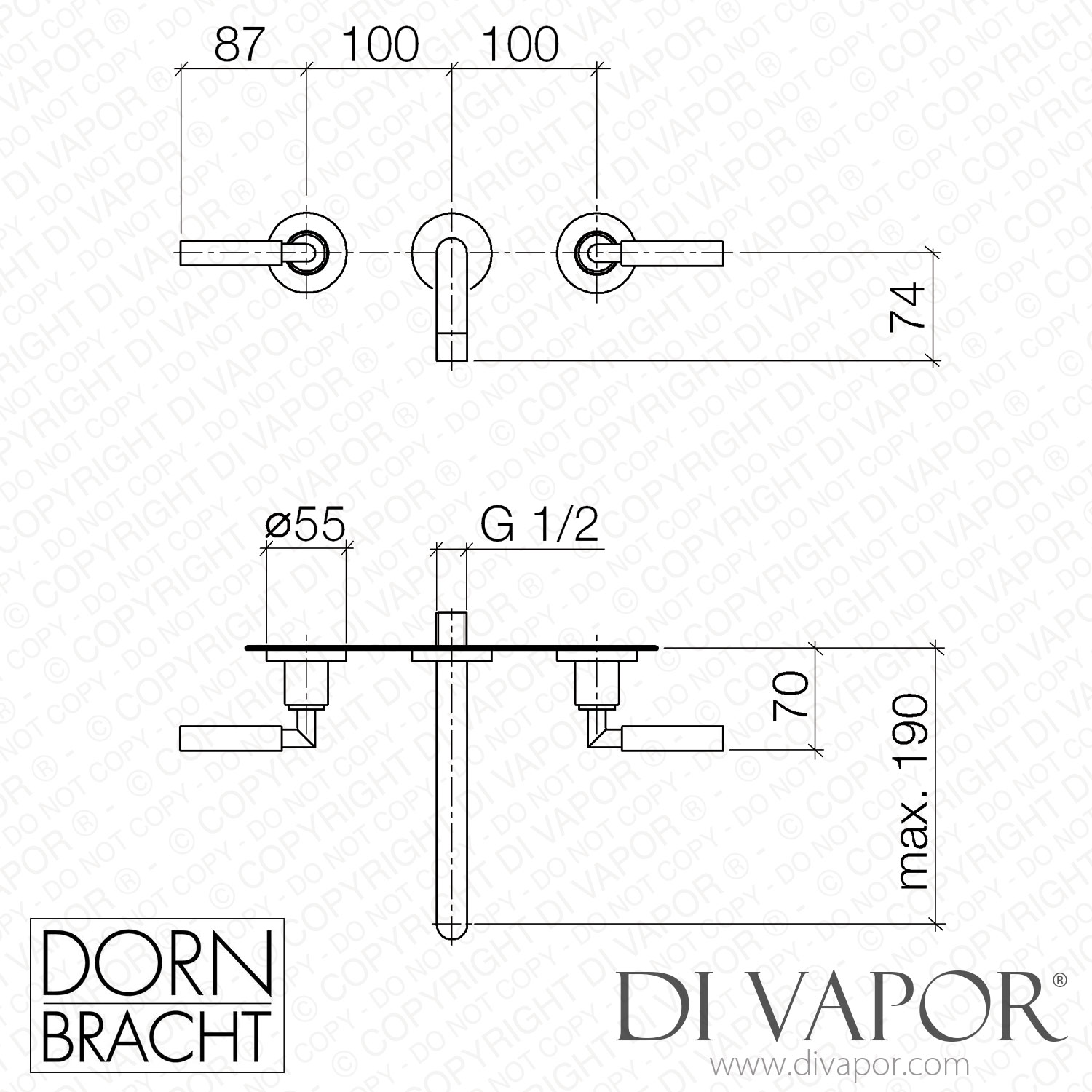 Dornbracht Wall Mounted Three Hole Tap Mixer without Drain 36712882 ...