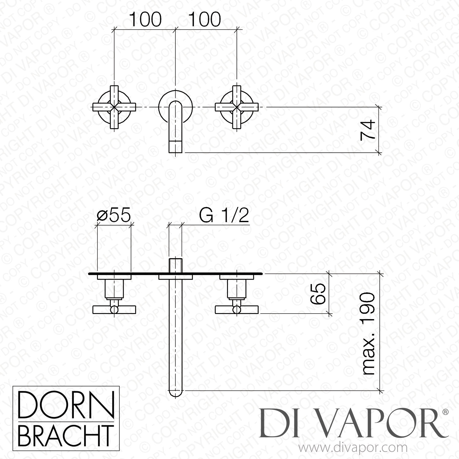 Dornbracht Wall Mounted Three Hole Tap Mixer without Drain 36712892 ...