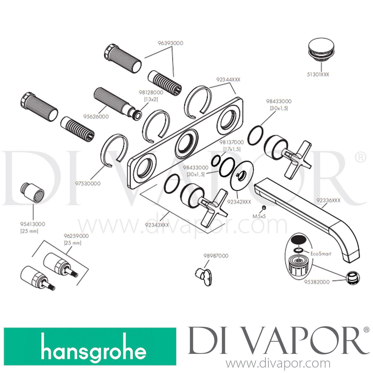 Hansgrohe 36115000 AXOR Citterio E 3-Hole Basin Mixer for Concealed ...