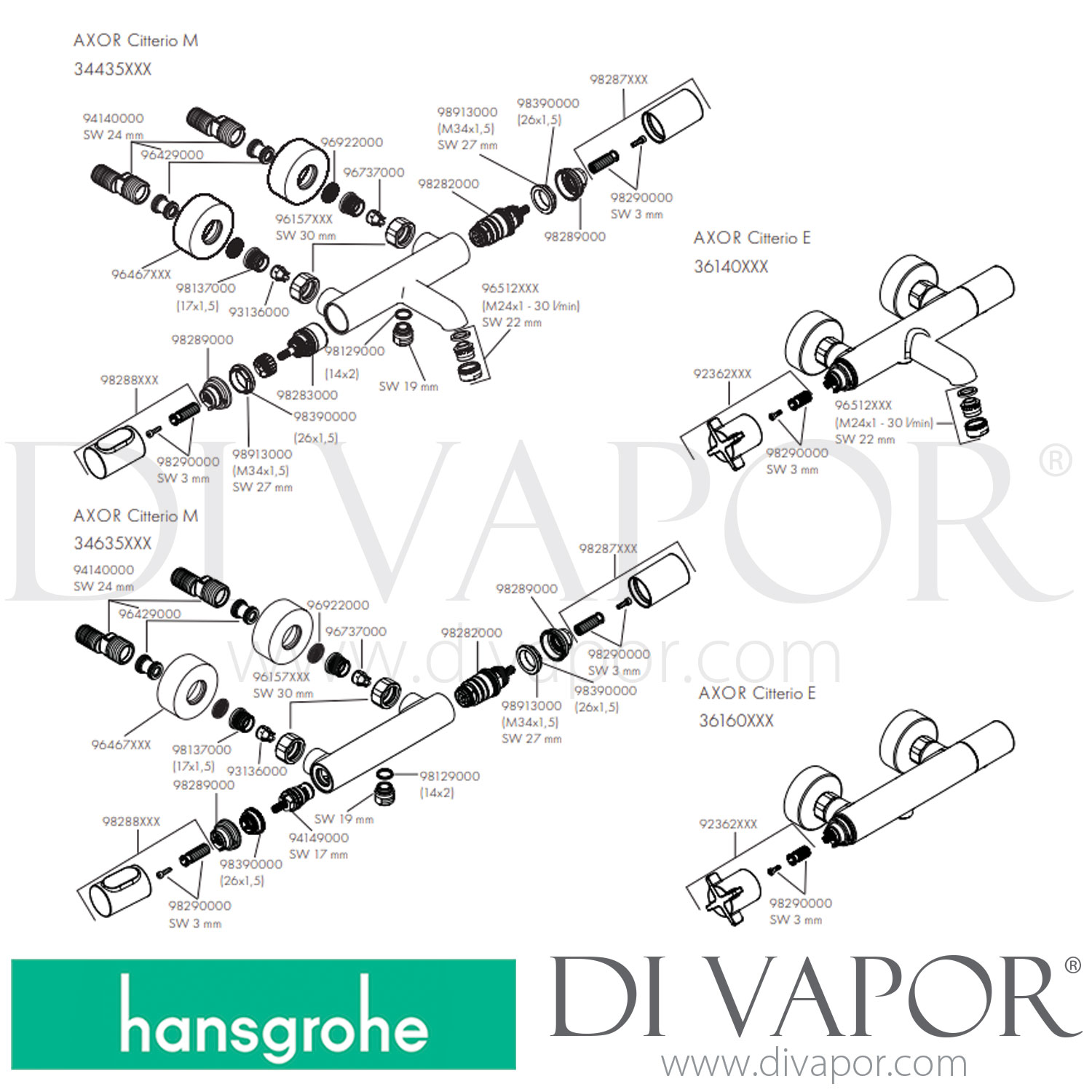 Hansgrohe 36140000 AXOR Citterio E Bath Thermostat for Exposed ...
