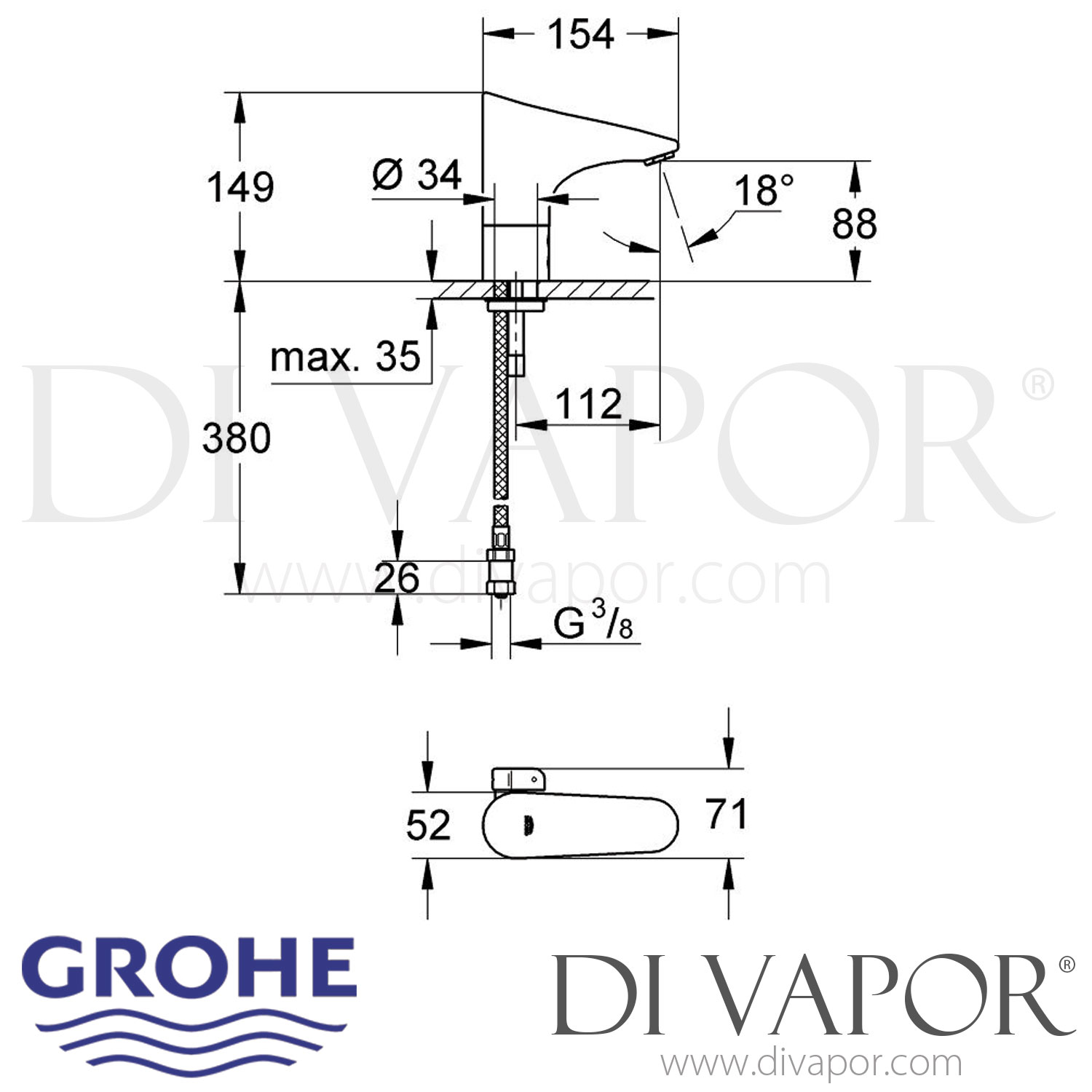 Grohe 36207000 Europlus E Infrared Electronic Basin Mixer (1/2 Inch ...