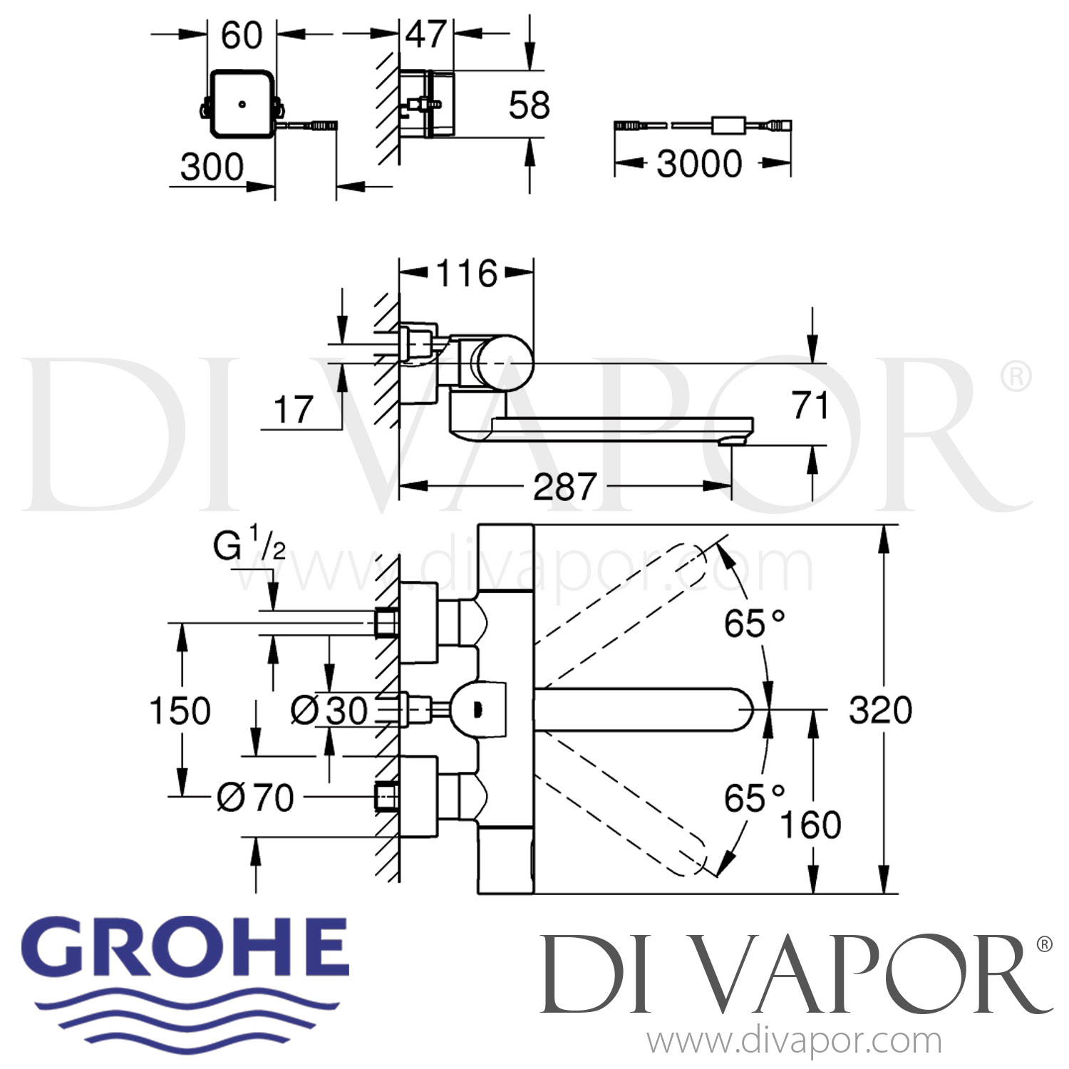 Grohe Eurosmart Cosmopolitan E Bluetooth Infra-Red Wall Mounted Mixer ...
