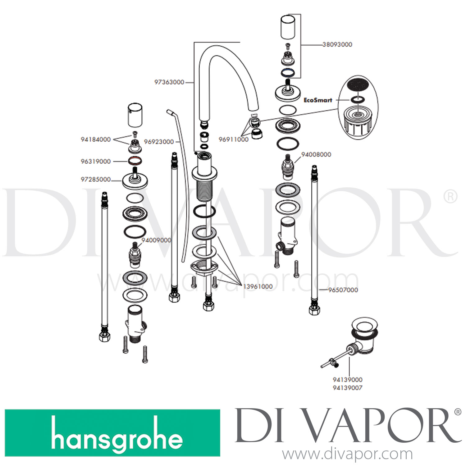 Hansgrohe 38053000 AXOR Uno? 3-Hole Basin Mixer 160 with Pop-Up Waste ...