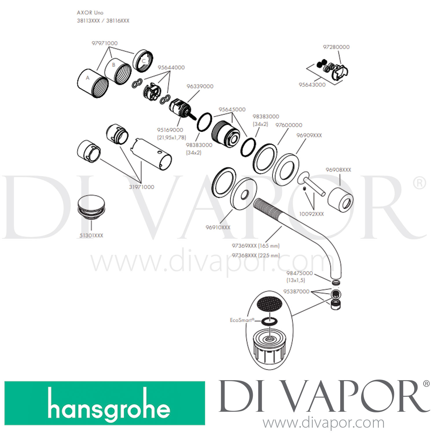 Hansgrohe 38113000 AXOR Uno Single Lever Basin Mixer for Concealed ...