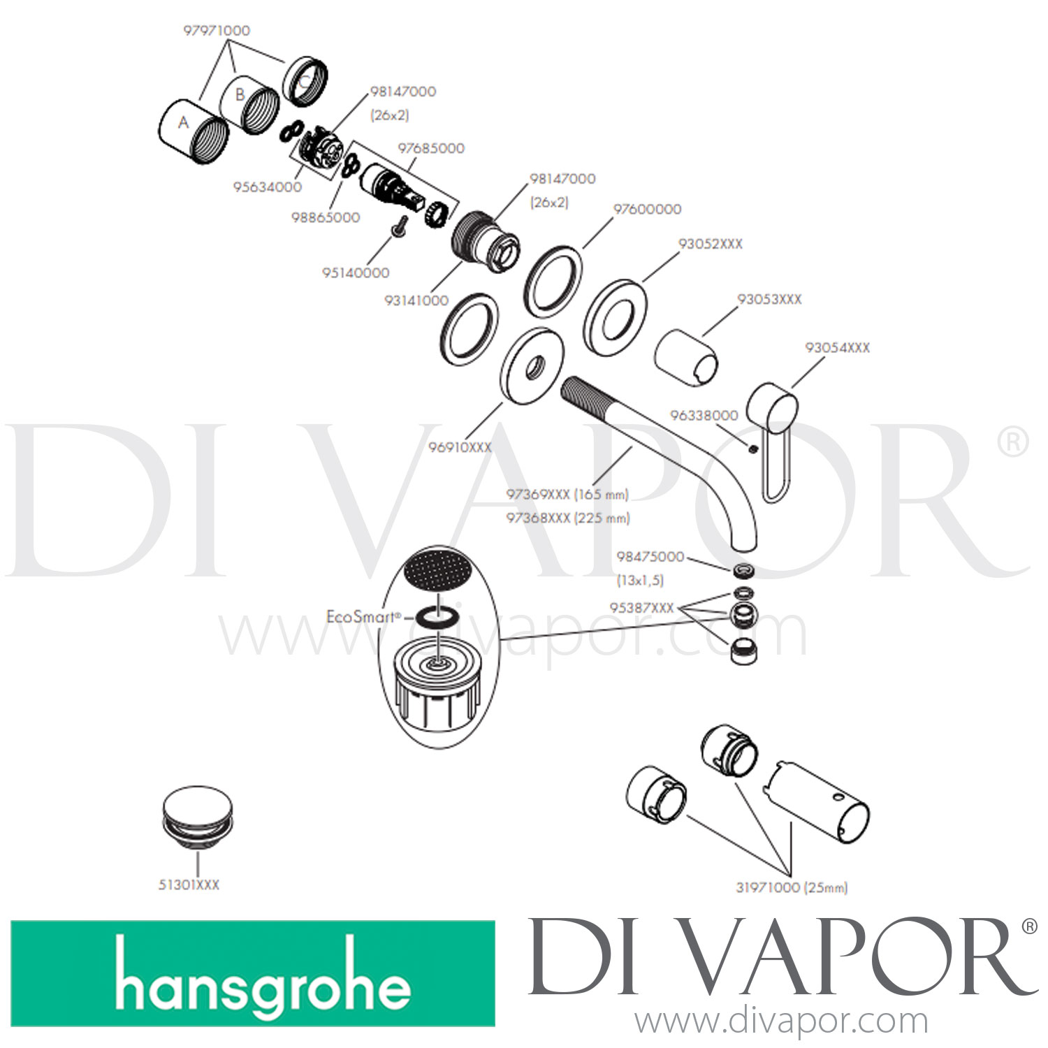 Hansgrohe 38122000 AXOR Uno Single Lever Basin Mixer for Concealed ...