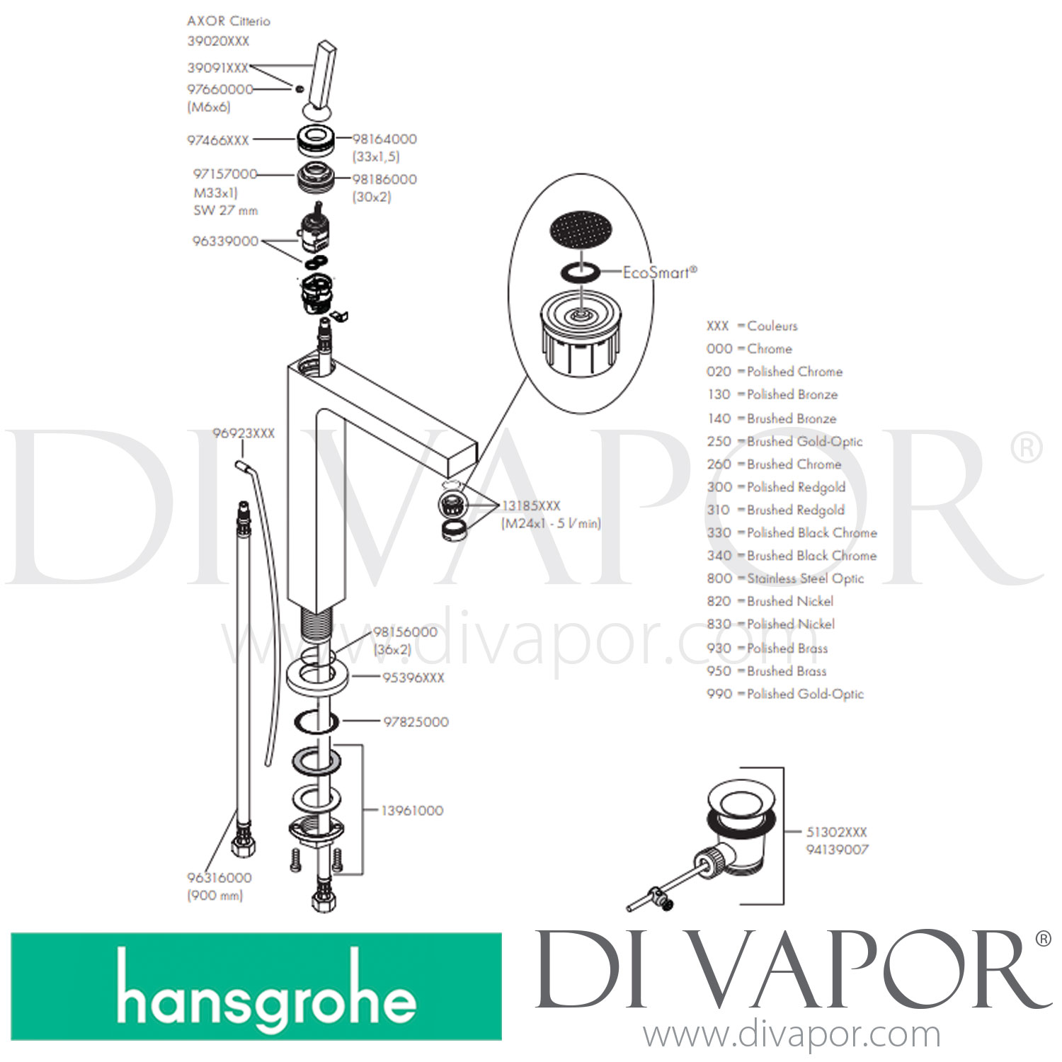 Hansgrohe 39020000 AXOR Citterio Single Lever Basin Mixer 280 with Pin ...