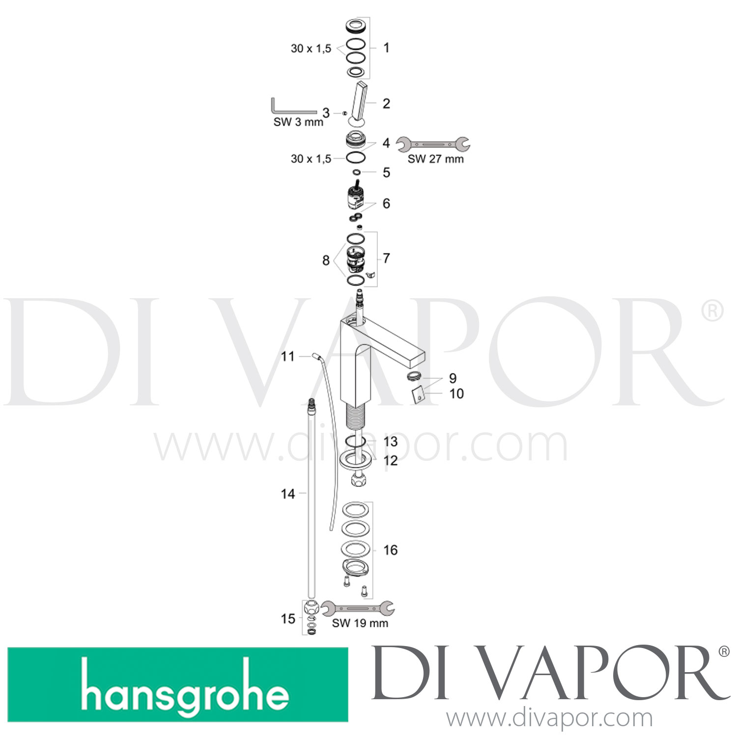 Hansgrohe 39033000 AXOR Citterio Single Lever Basin Mixer 180 with Pop ...