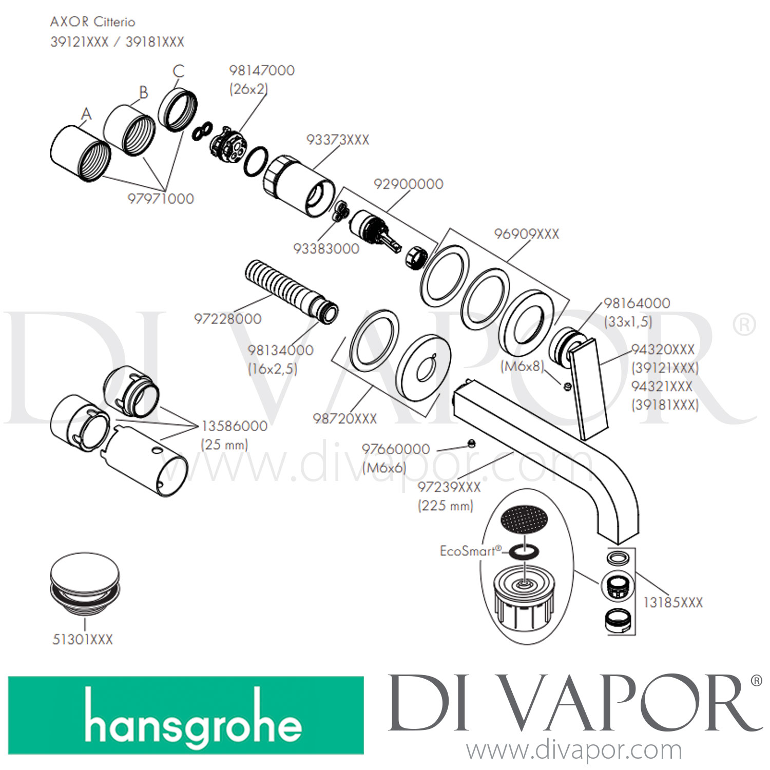 Hansgrohe 39121000 AXOR Citterio Single Lever Basin Mixer for Concealed ...