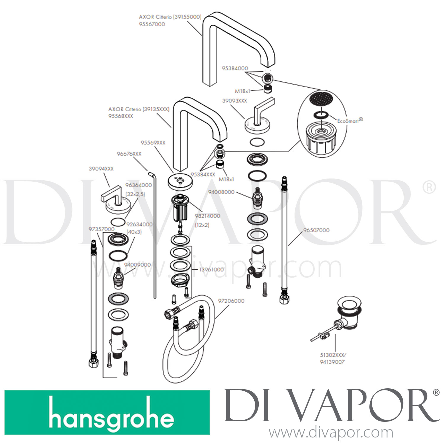 Hansgrohe 39135000 AXOR Citterio 3-Hole Basin Mixer 170 with Spout 140 ...