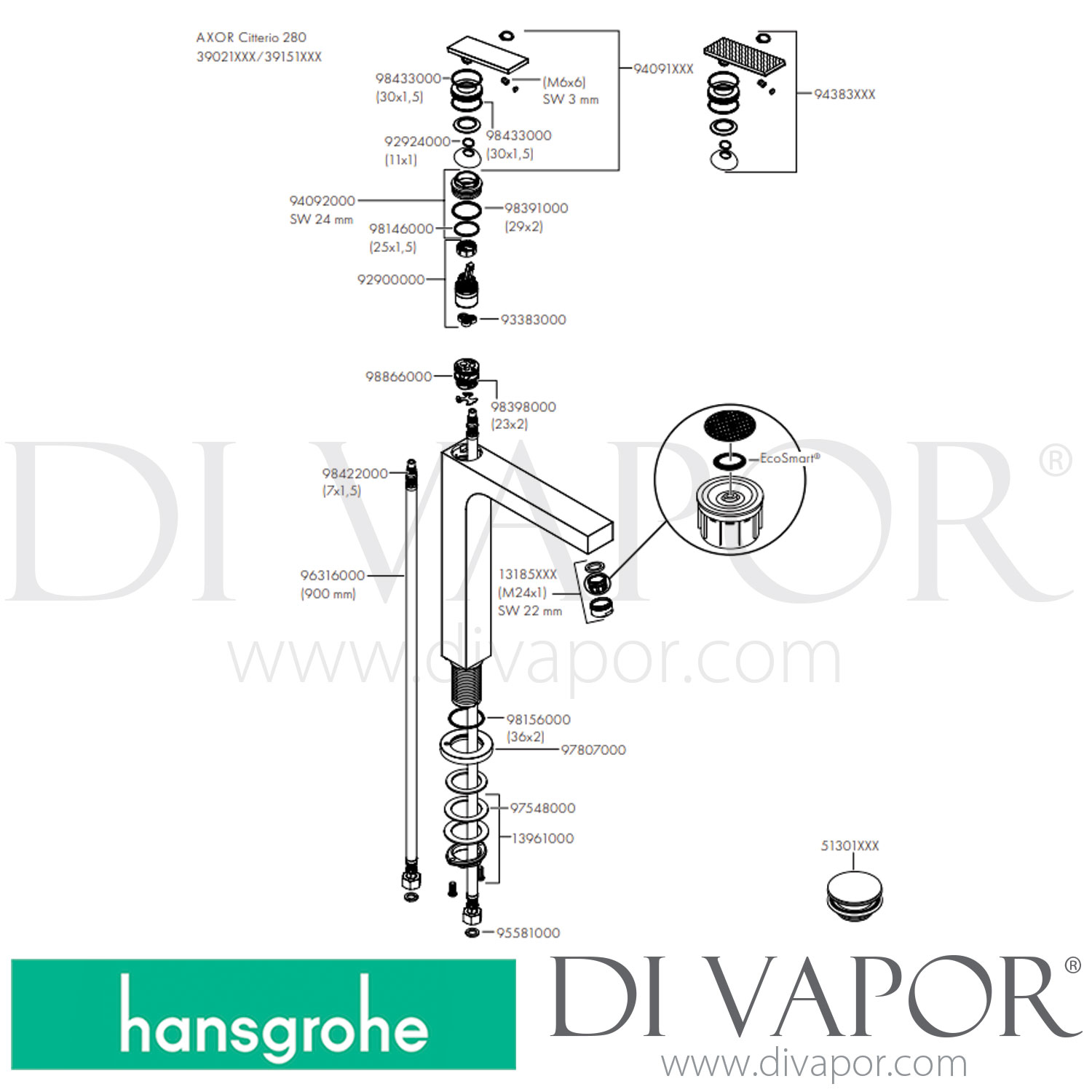 Hansgrohe 39151000 AXOR Citterio Single Lever Basin Mixer 280 with ...