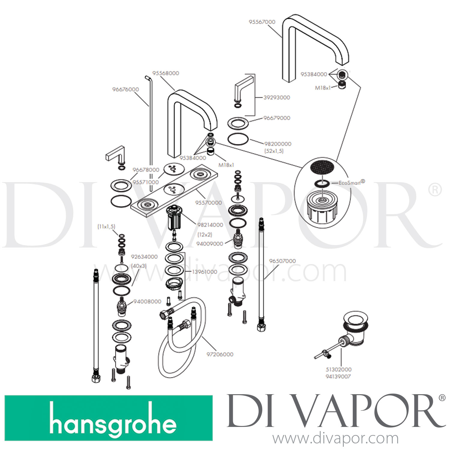 Hansgrohe 39156000 AXOR Citterio 3-Hole Basin Mixer with Pop-Up Waste ...