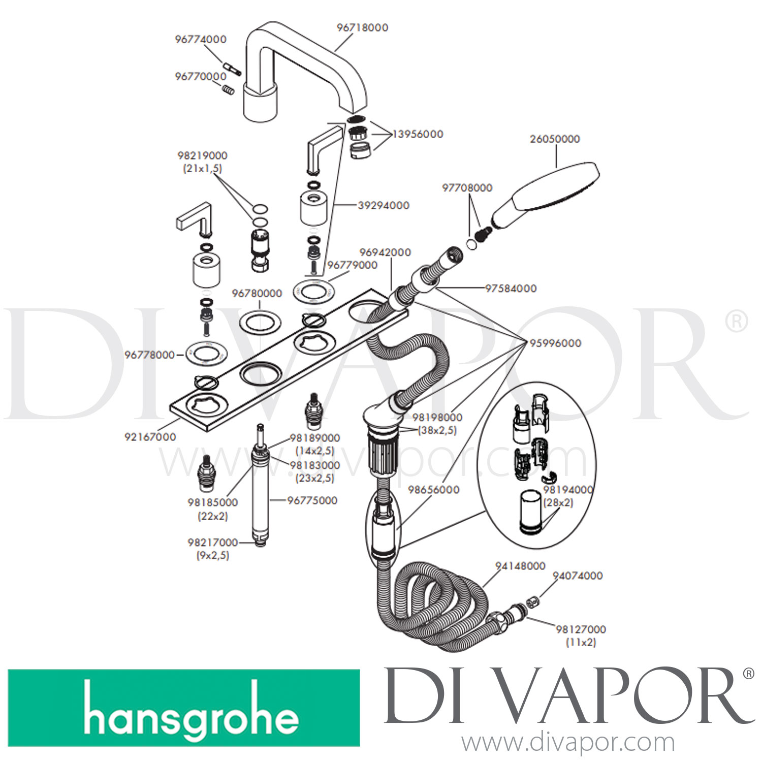 Hansgrohe 39444000 AXOR Citterio 4-Hole Rim Mounted Bath Mixer with ...