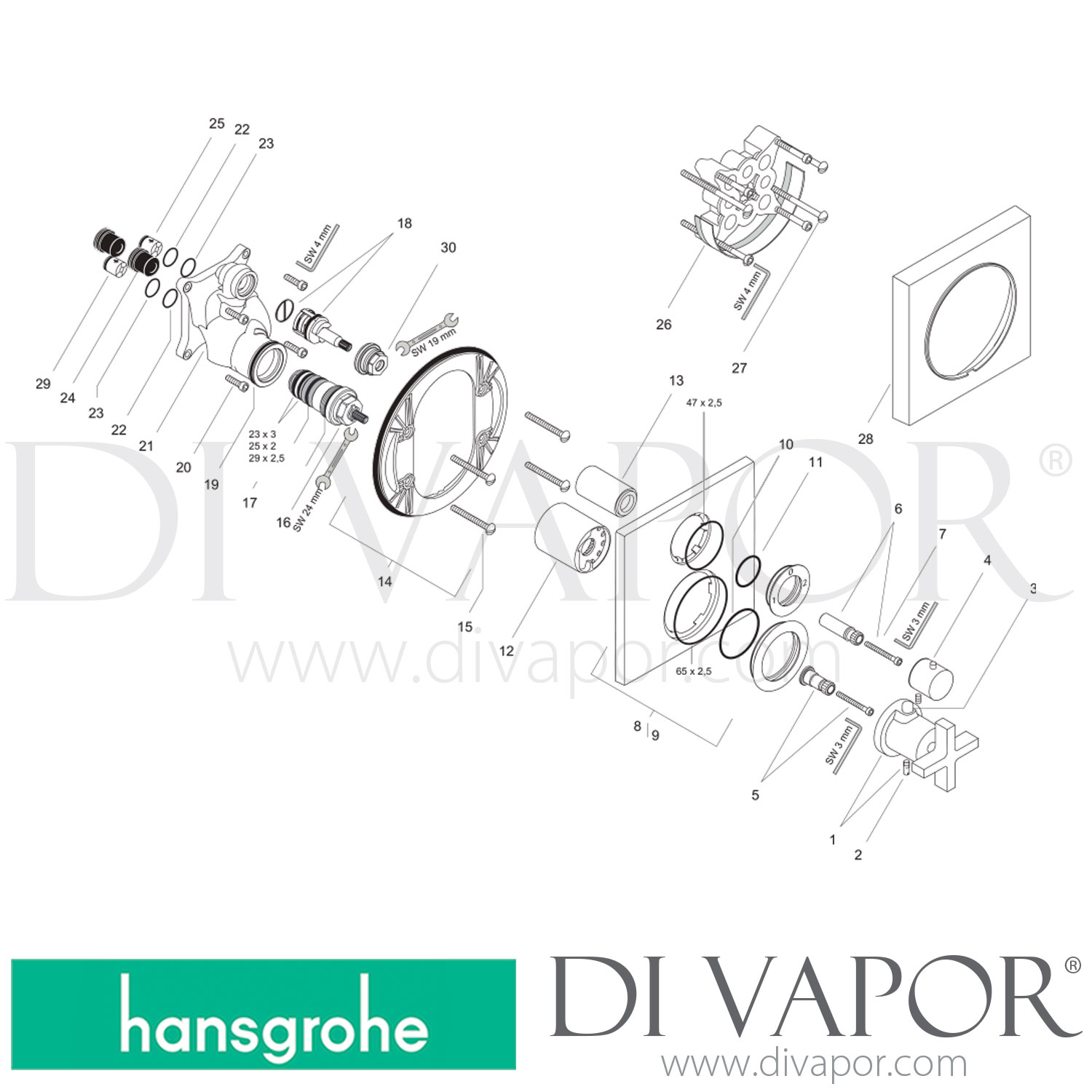 Hansgrohe 39705000 AXOR Citterio Thermostat for Concealed Installation ...