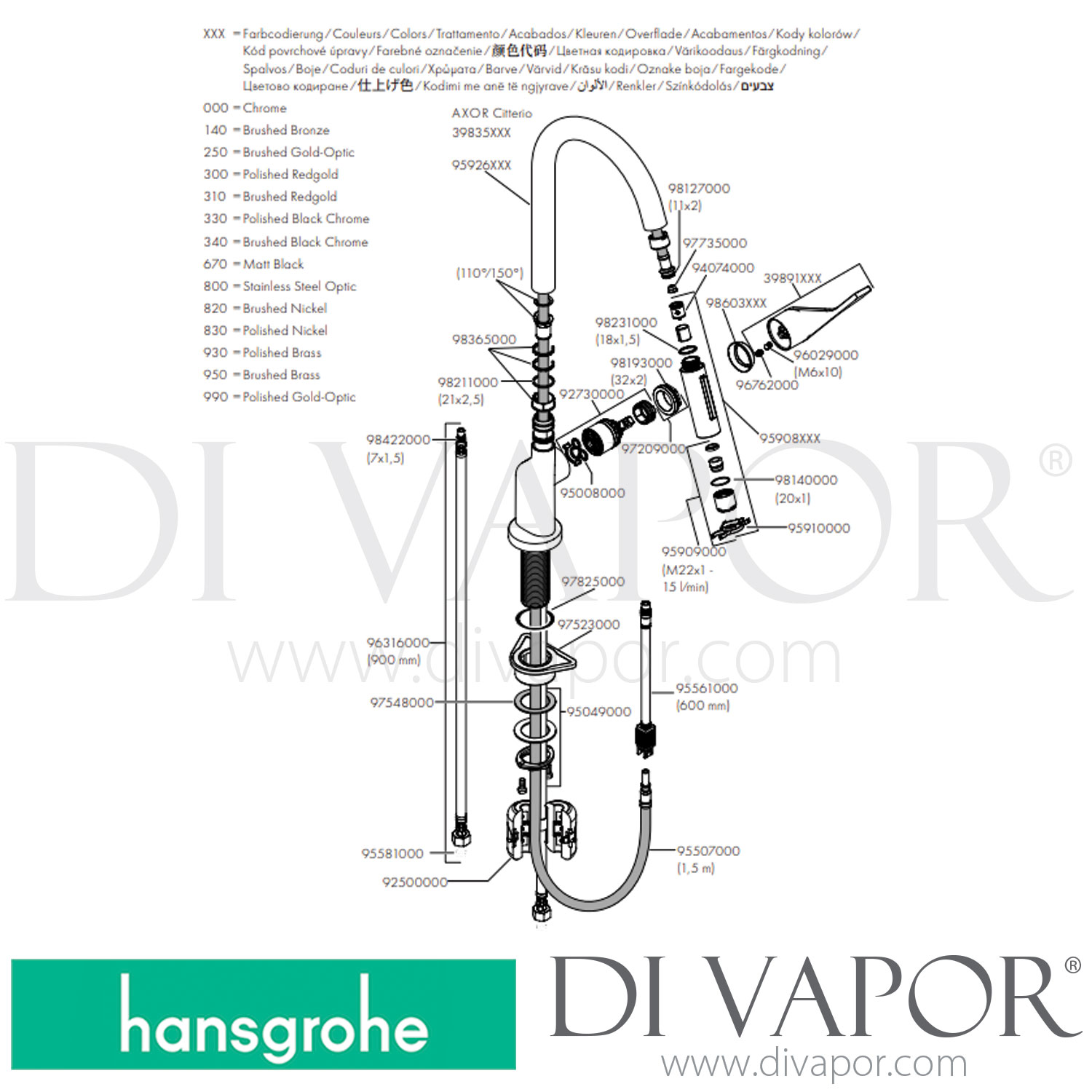 Hansgrohe 39835000 AXOR Citterio Single Lever Kitchen Mixer 250 With ...