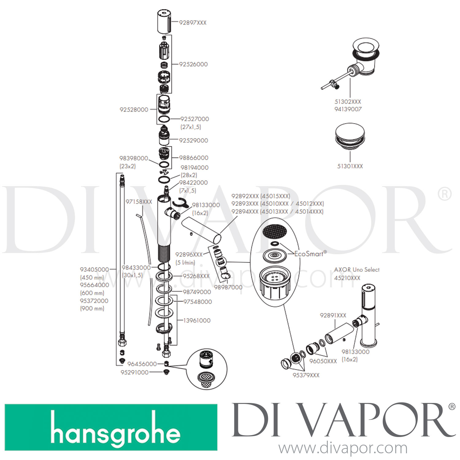 Hansgrohe 45012930 AXOR Uno Basin Mixer Select 110 with Waste Set 03/18 ...