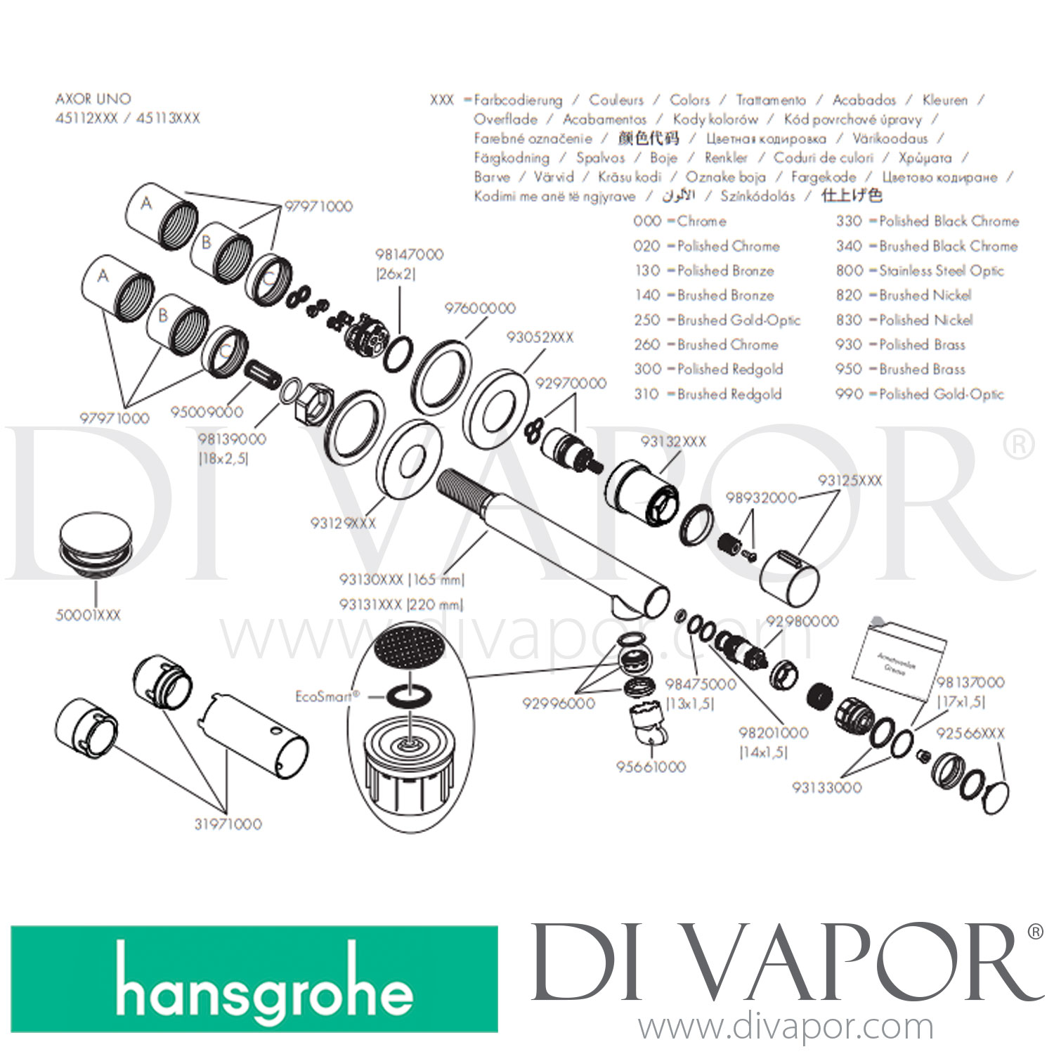 Hansgrohe 45112000 AXOR Uno Basin Mixer for Concealed Installation Wall ...