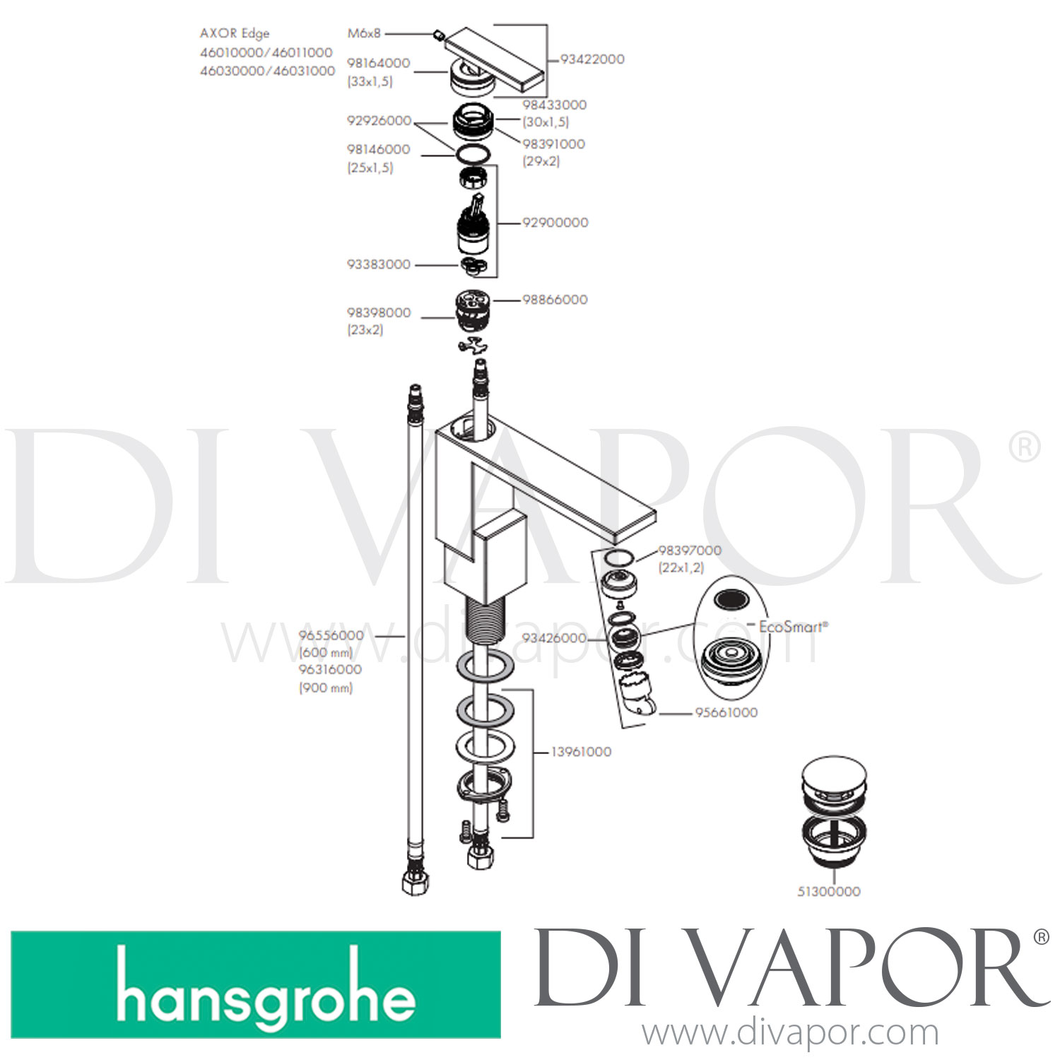 Hansgrohe 46010000 AXOR Edge Single Lever Basin Mixer 130 with Push ...