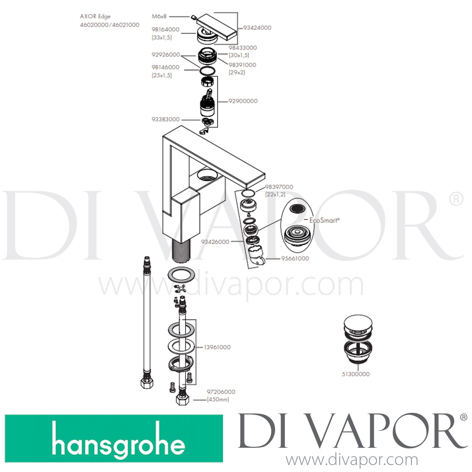 Hansgrohe 46020000 AXOR Edge Single Lever Basin Mixer 190 with Push ...