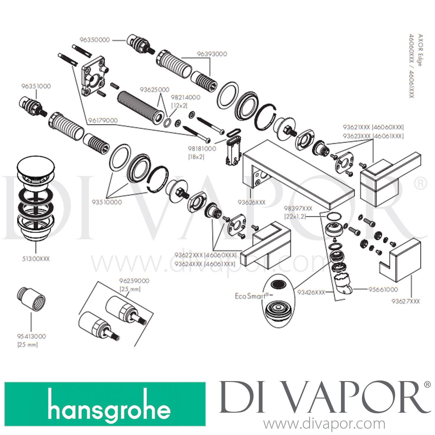 Hansgrohe 46060000 AXOR Edge 3-Hole Basin Mixer for Concealed ...