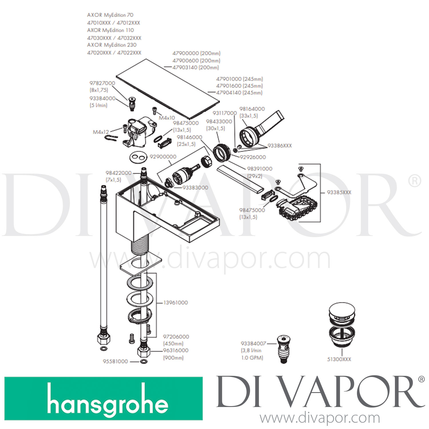 Hansgrohe 47012000 AXOR MyEdition Single Lever Basin Mixer 70 with Push ...