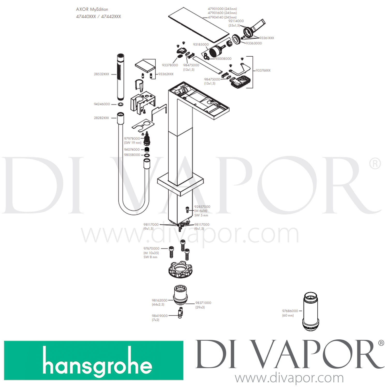 Hansgrohe 47442000 AXOR MyEdition Single Lever Bath Mixer Floor ...