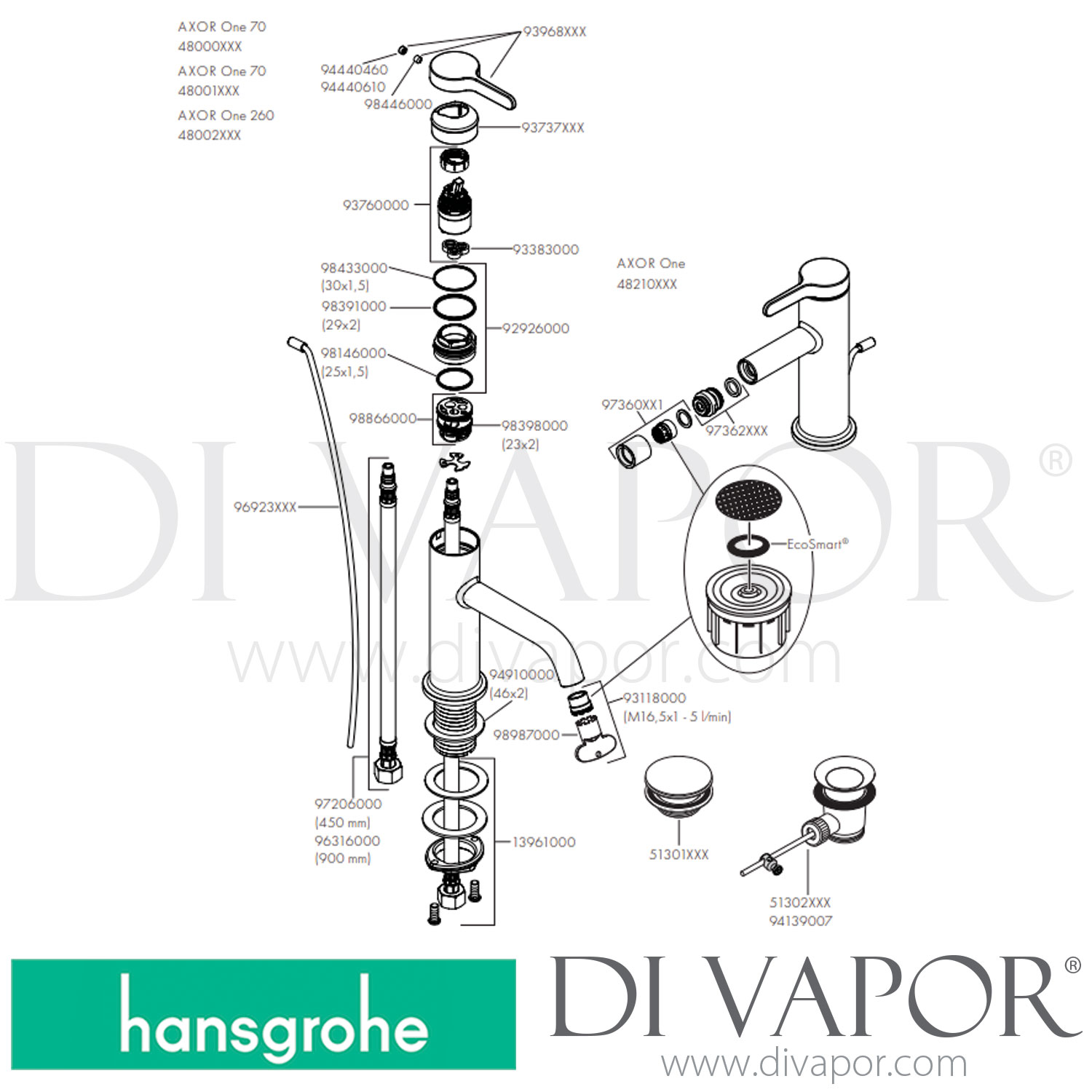 Hansgrohe 48001000 AXOR One Single Lever Basin Mixer 70 with Lever ...