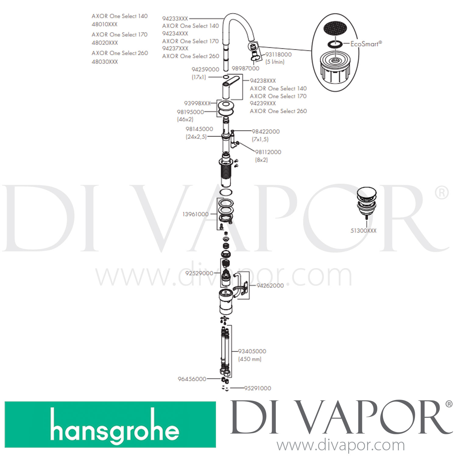 Hansgrohe 48020000 AXOR One Basin Mixer Select 170 with Push-Open Waste ...