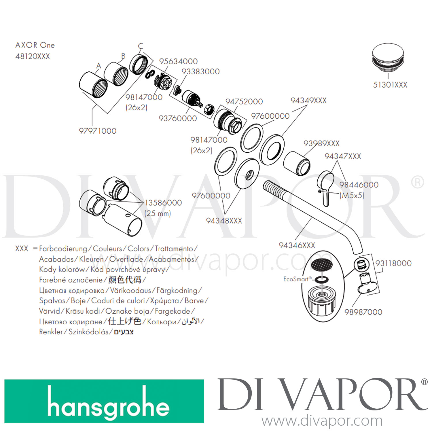 Hansgrohe 48120000 AXOR One Single Lever Basin Mixer for Concealed ...