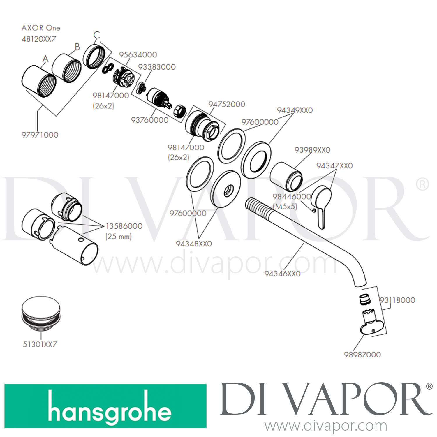 Hansgrohe 48120007 AXOR One Single Lever Basin Mixer for Concealed ...