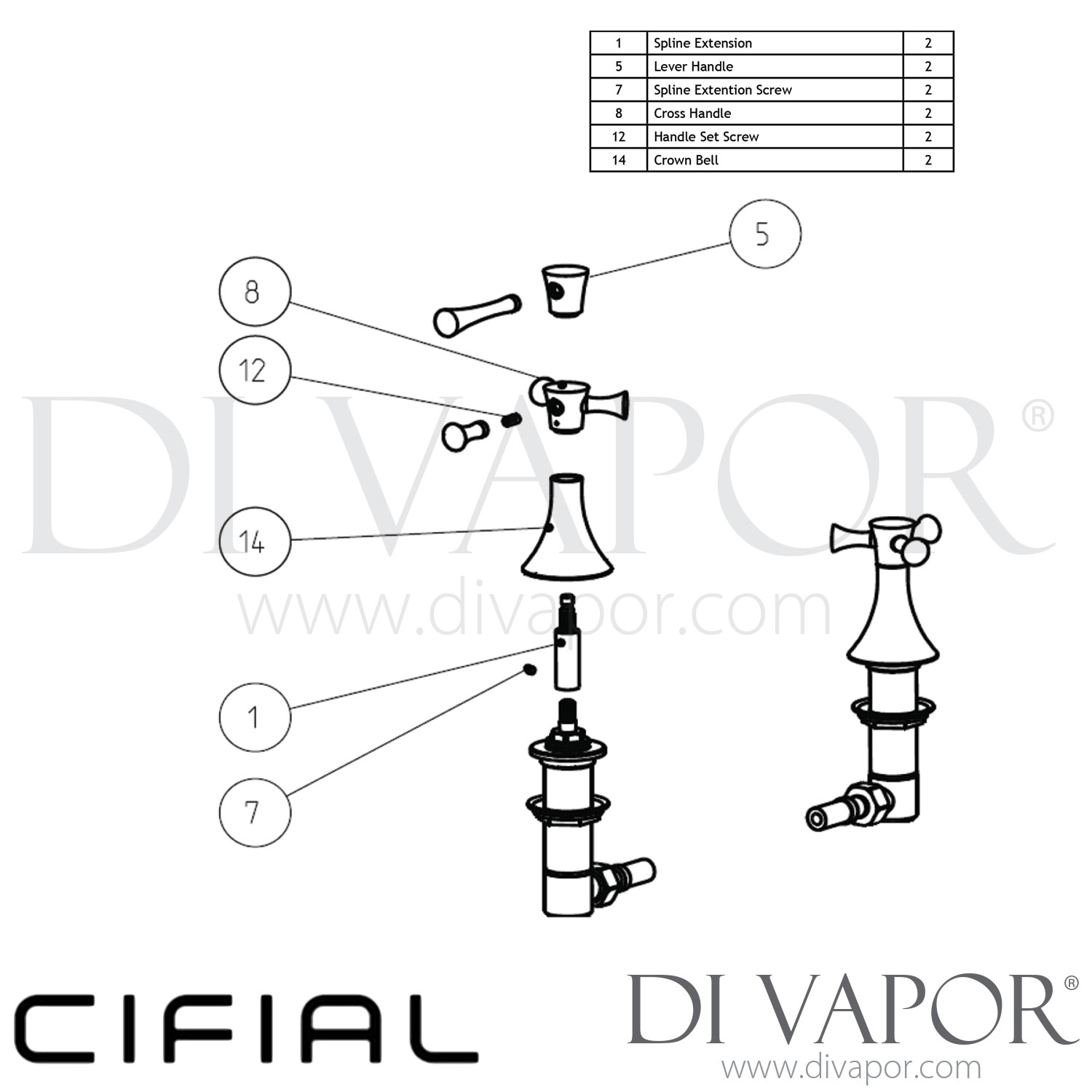 Cifial 600033MW.L Brookhaven Lever Deck Valves & Aqua Filler Spare Parts