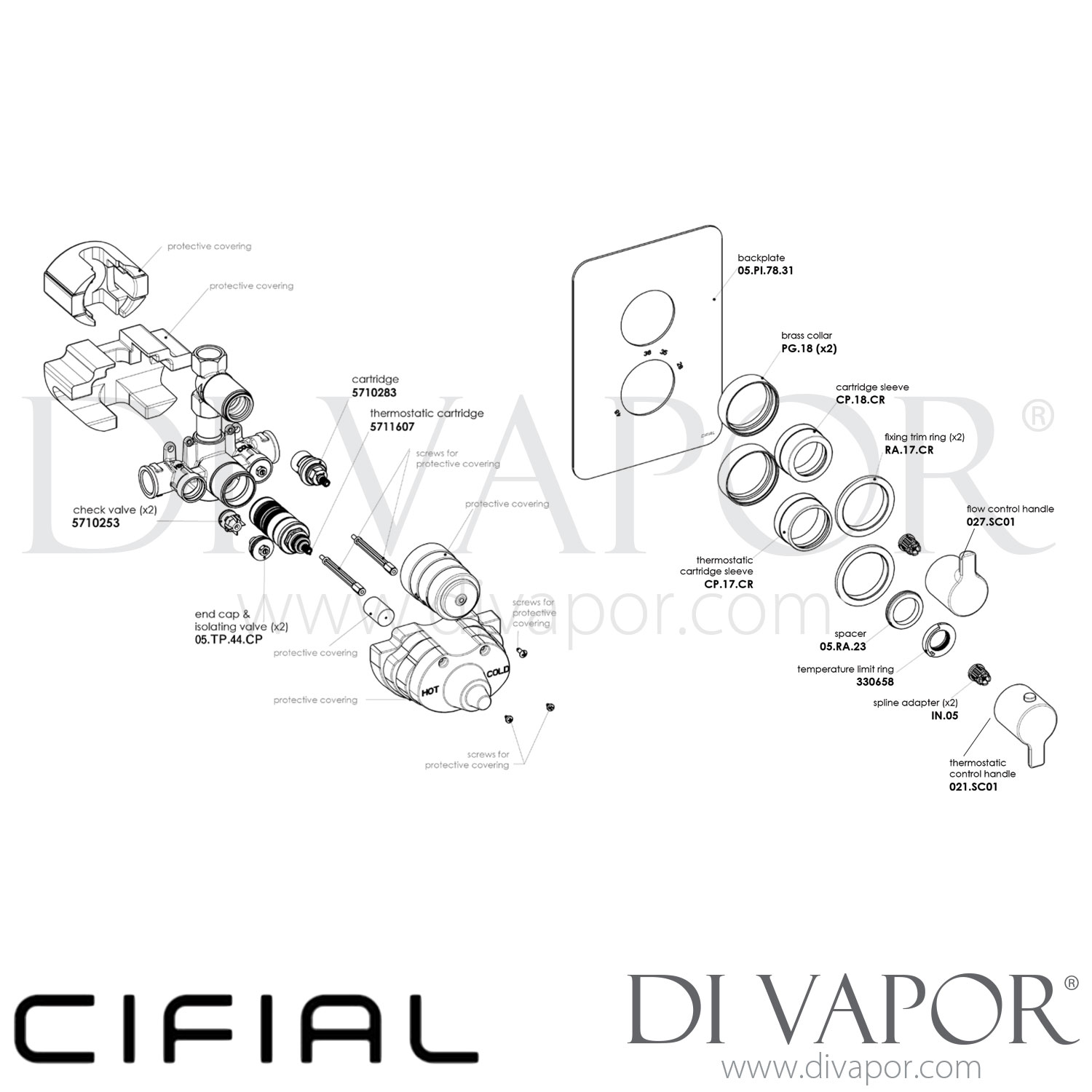 Cifial 600100CL Coule Thermostatic Fixed Shower Kit Spare Parts
