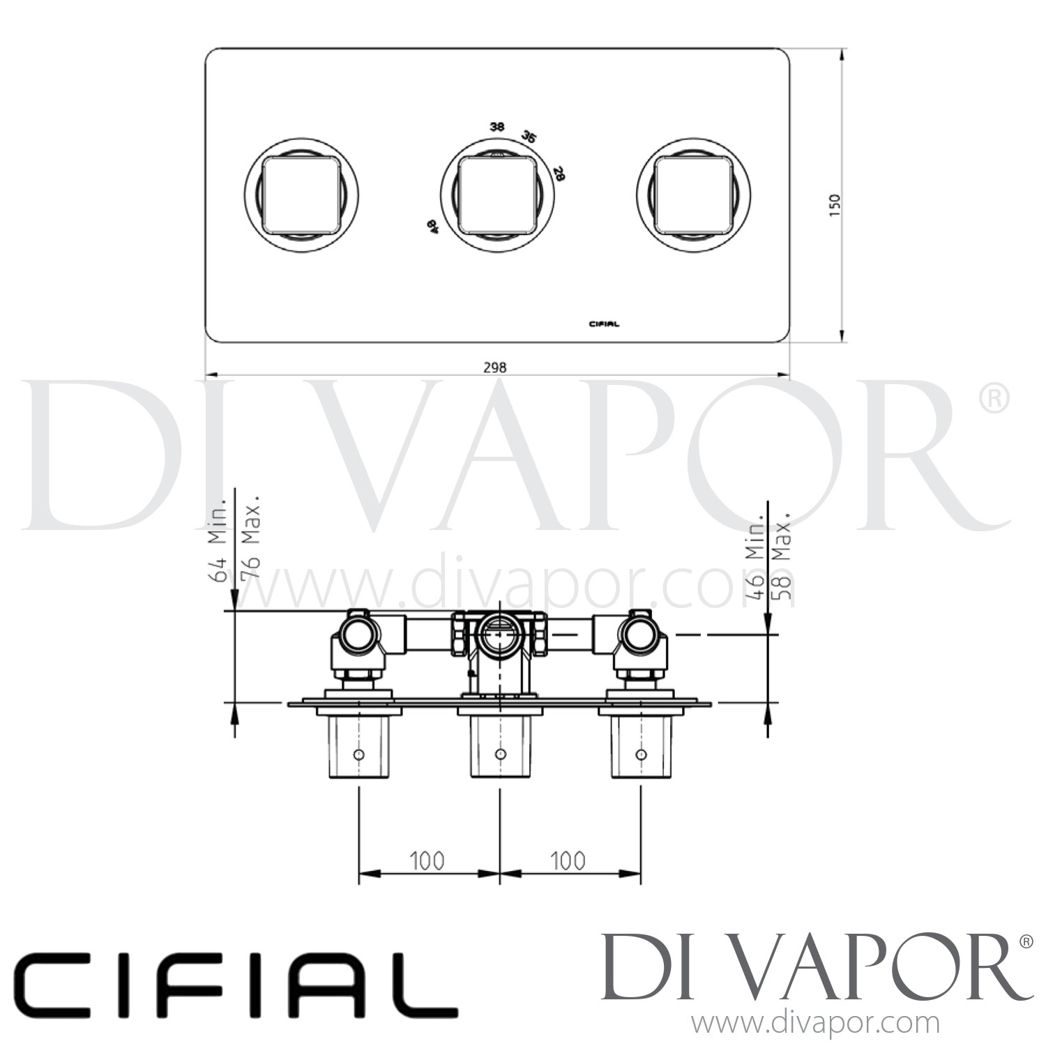 Cifial 600L34CU Cudo 3 Control Landscape Thermostatic Shower Valve With ...