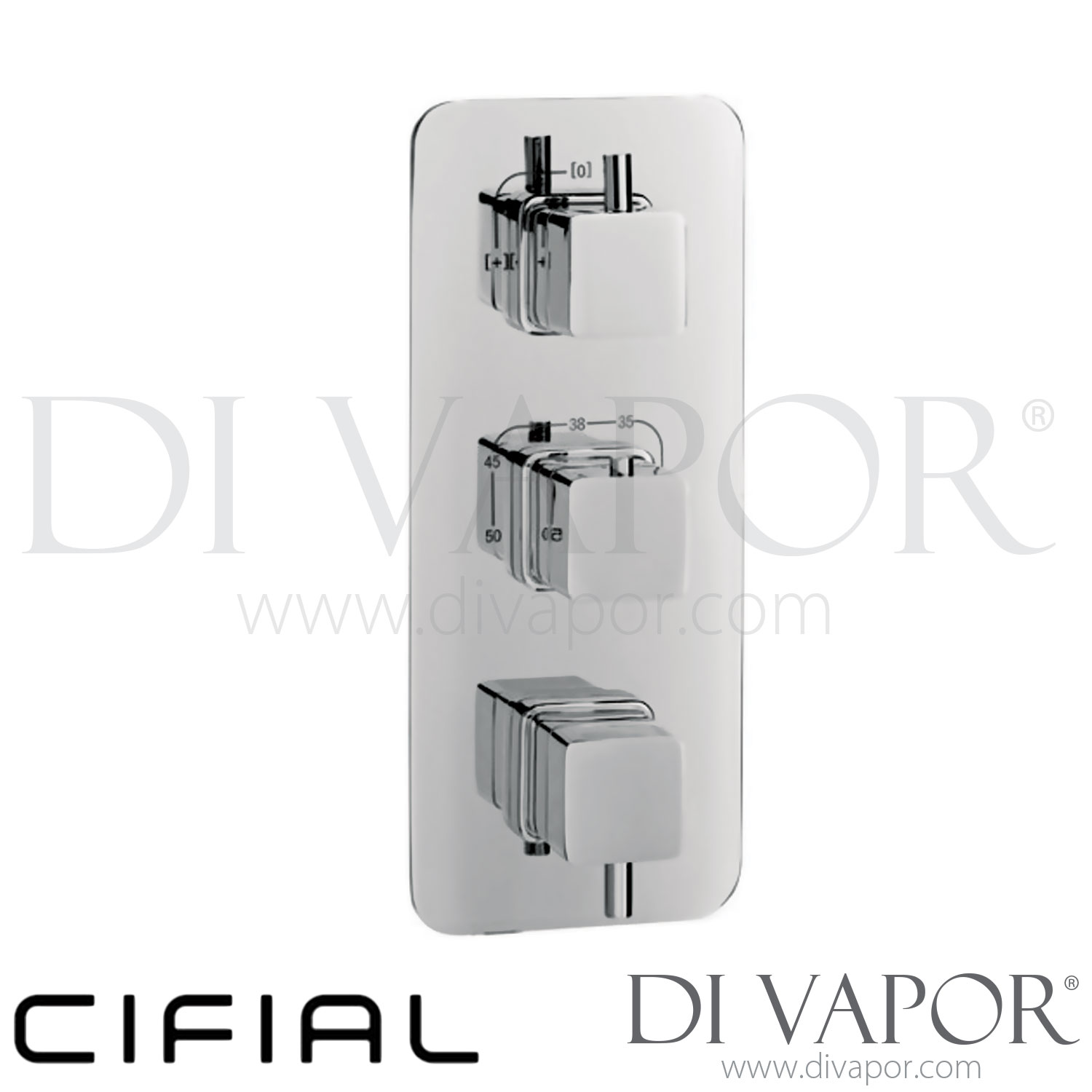 Cifial 600V32QD Mini Square 3 Control Thermostatic Valve 2 Outlets ...