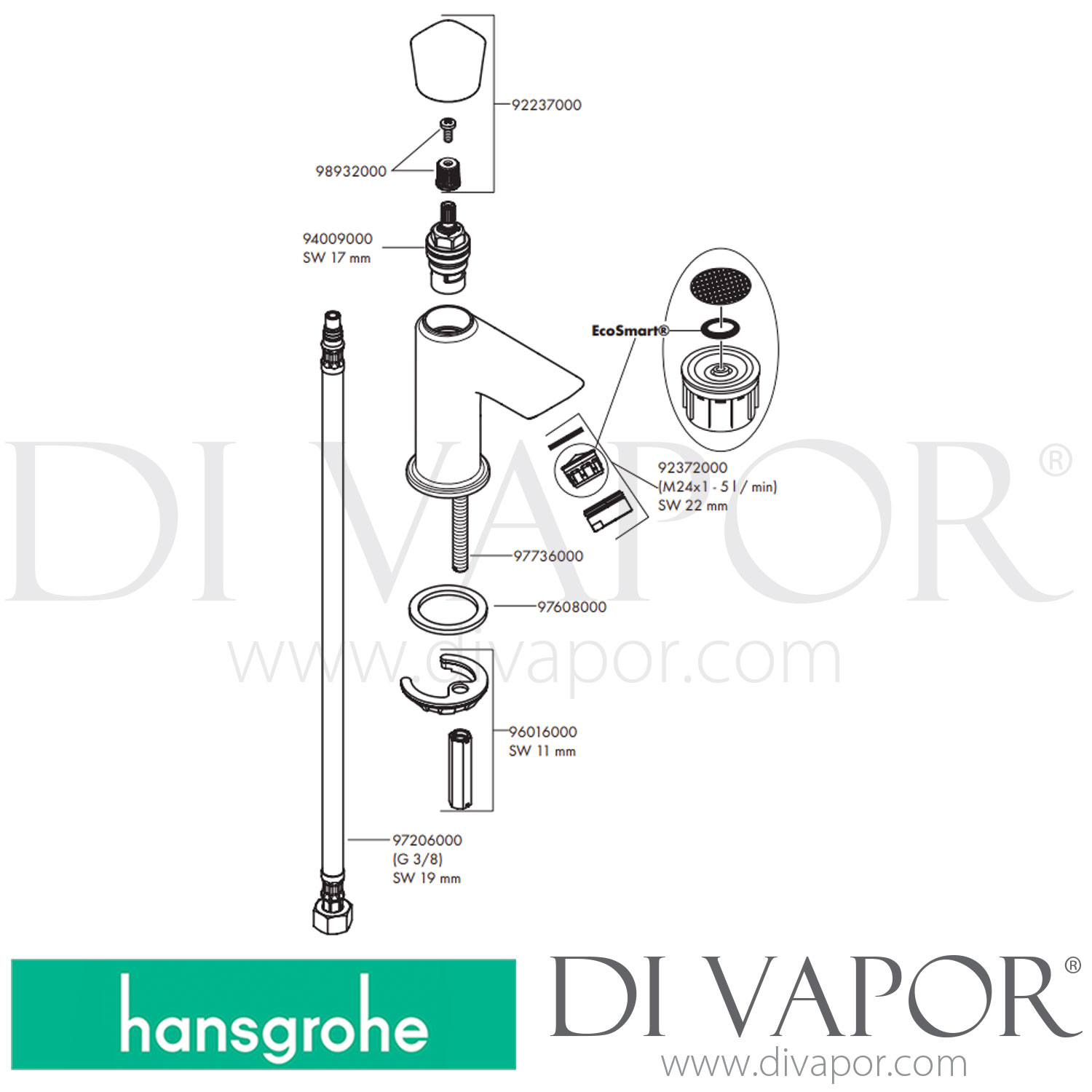 Hansgrohe 71017000 MyCube Pillar Tap without Waste Set 08/15 - 04/17 ...