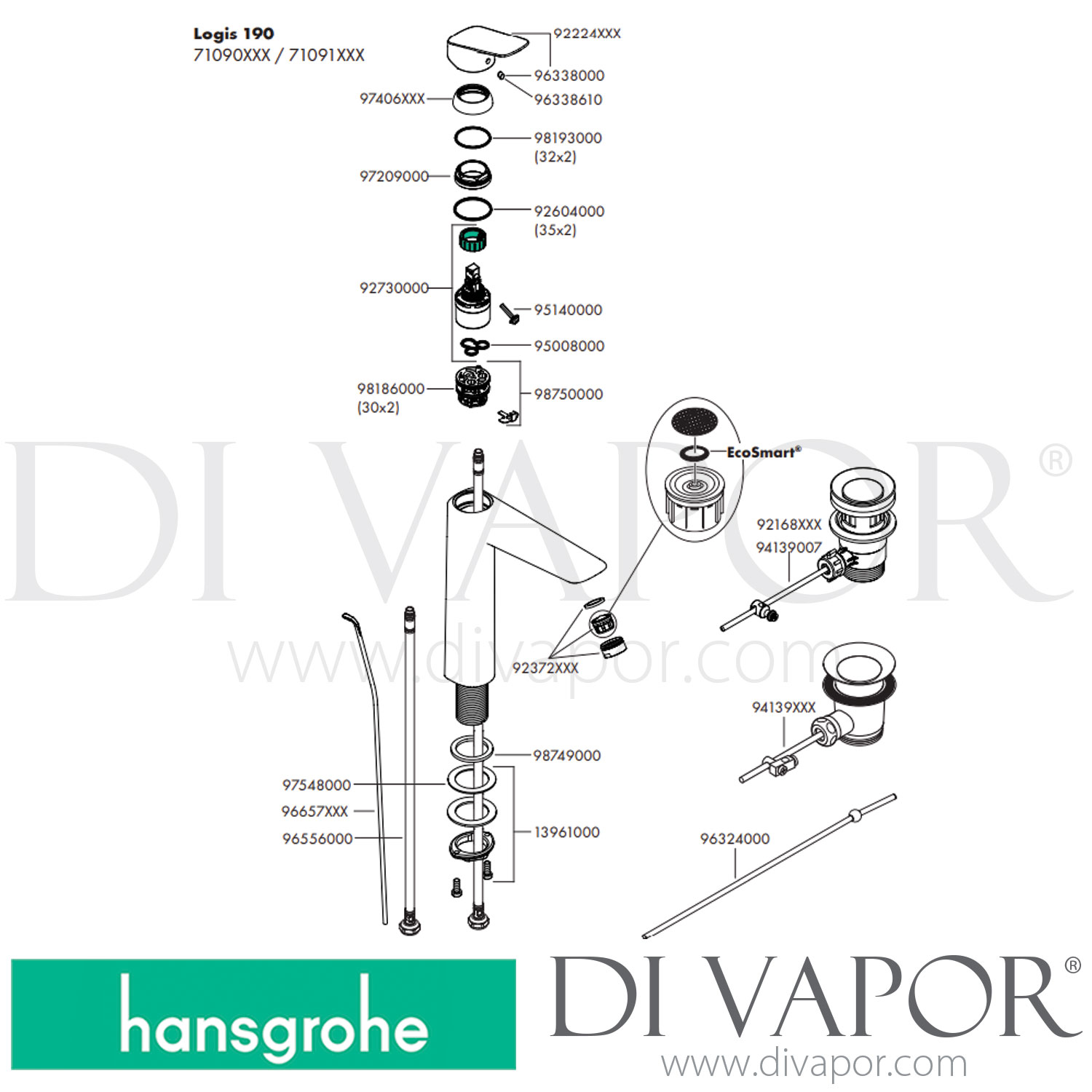 Hansgrohe 71090000 Logis Single Lever Basin Mixer 190 with Pop-Up Waste ...