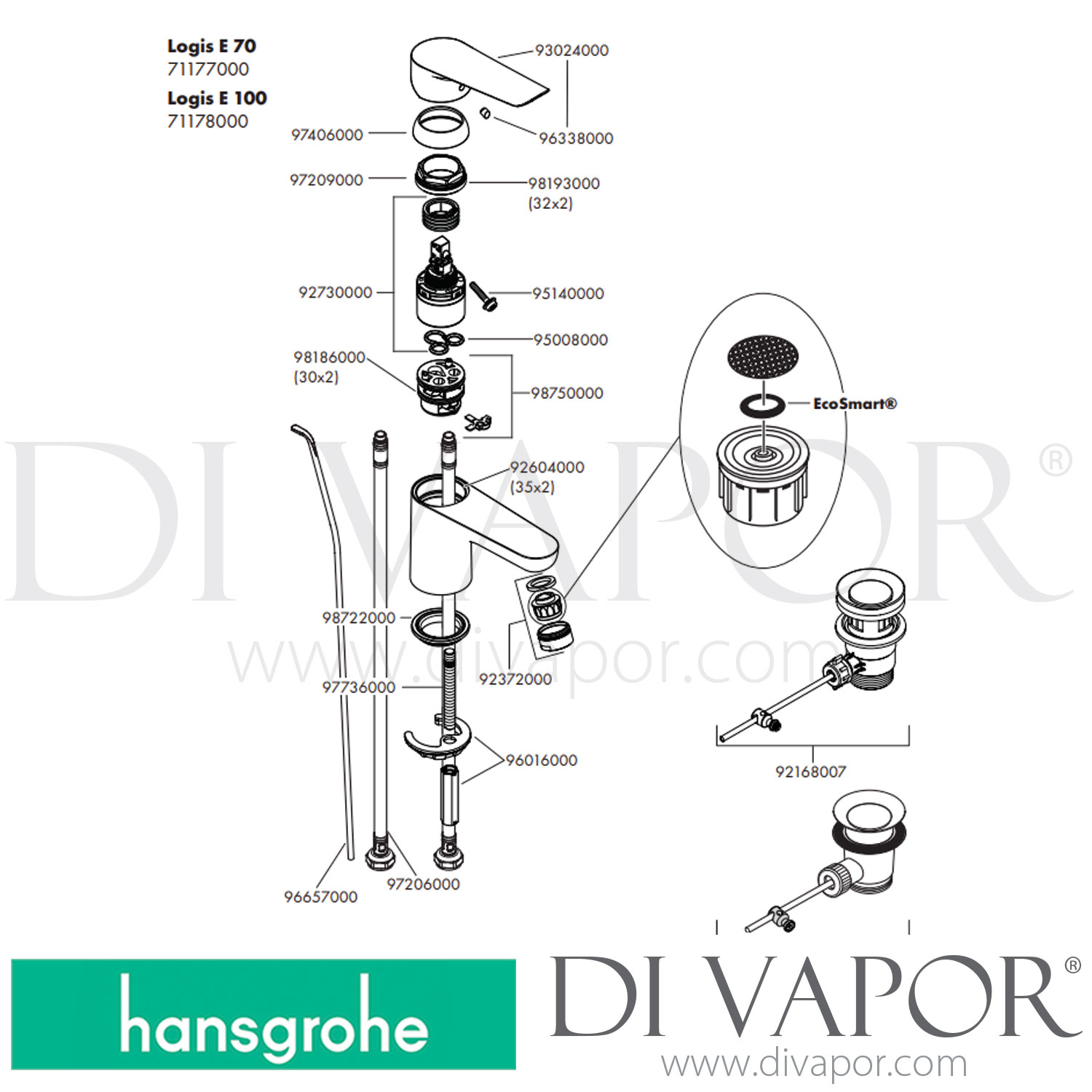Hansgrohe 71177000 Logis E Single Lever Basin Mixer 70 with Pop-Up ...