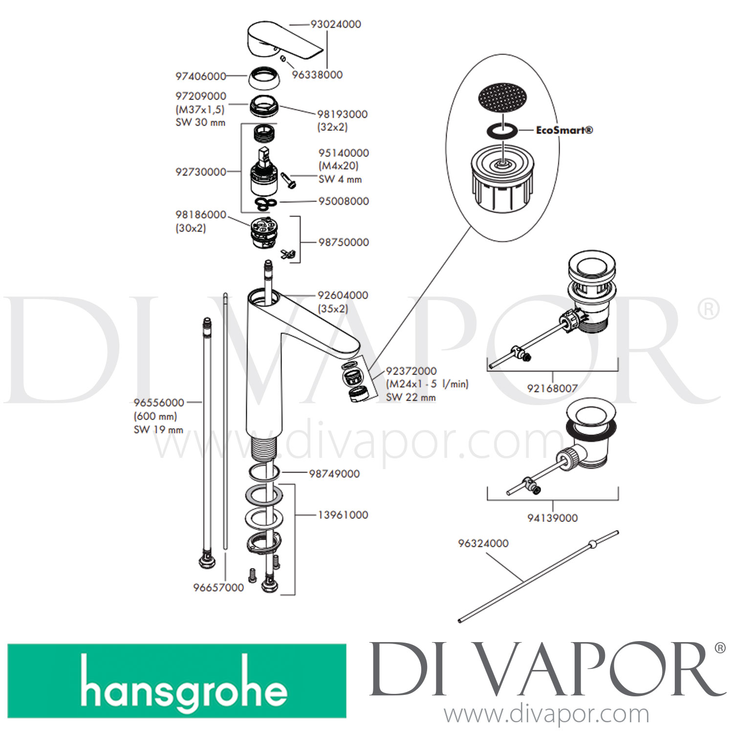 Hansgrohe 71179000 Logis E Single Lever Basin Mixer 230 with Pop-Up ...