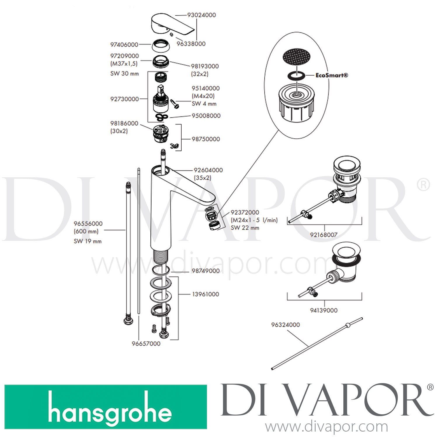 Hansgrohe 71238000 Logis E Single Lever Basin Mixer 230 with Metal Pop-Up Waste Set >01/19 Spare ...