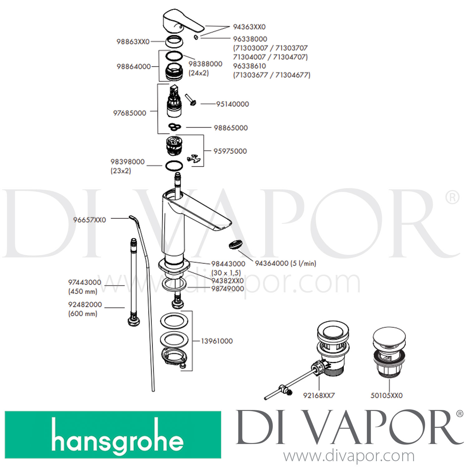 Hansgrohe 71304007 MySport Single Lever Basin Mixer Xl Fine Coolstart ...