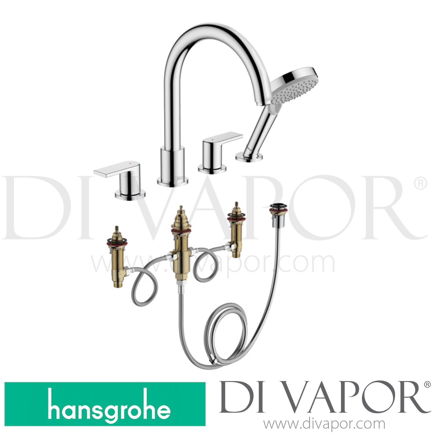 Hansgrohe 71451007 Vernis Shape 4-Hole Rim Mounted Bath Mixer Set >04/ ...