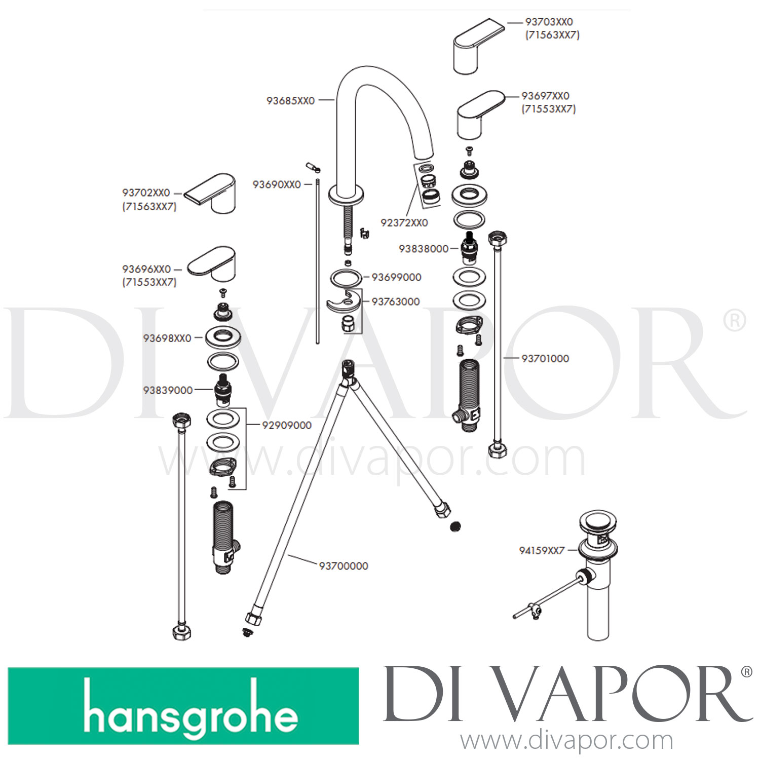 Hansgrohe 71553007 Vernis Blend 3-Hole Basin Mixer with Pop-Up Waste ...